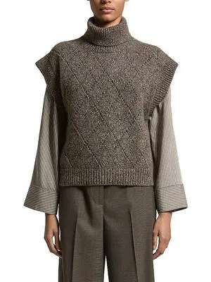 Peserico Micro Sequin Rib Knit Turtleneck Sweater - Deep Brown