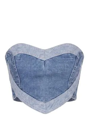 MODENAIRE Strapless Heart-shaped Denim Corset Top - Blue