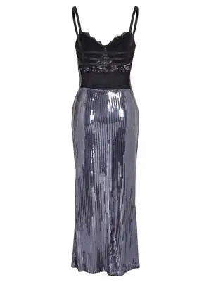 MODENAIRE Sequin Maxi Dress With Lace Bustier And Open Back - Black