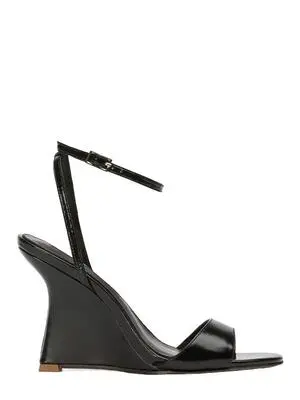 TONY BIANCO Tony Bianco Minty Leather Wedge Sandals With Sculptural Heel Black Crinkle