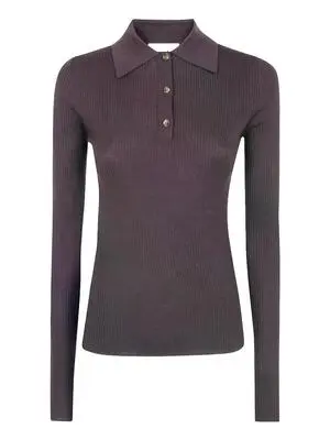 JCSOPHIE Ribbed Knit Polo Sweater - Brown