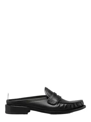 Thom Browne Box Calf-leather Pleated Varsity Loafer Mules - Black