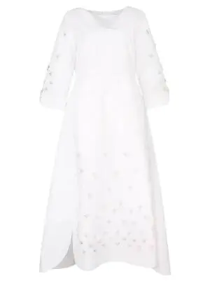 LOODYANA Embroidered Long-sleeve Maxi Dress With Bead Embellishment - White
