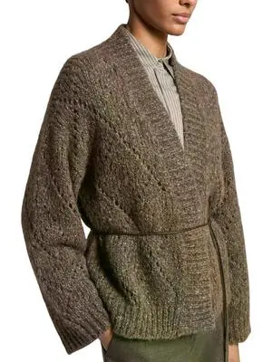 Peserico Sequin-embellished Belted Cardigan - Brown