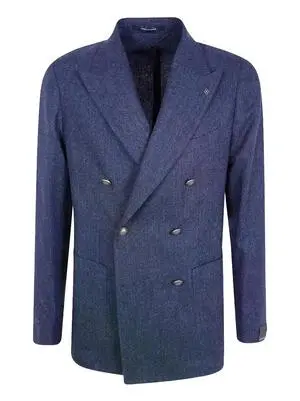 Tagliatore Montecarlo Herringbone-pattern Double-breasted Blazer - Blue