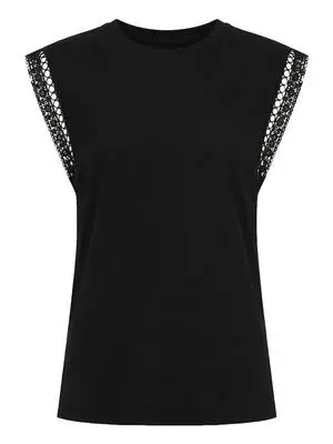 TWINSET Embroidered Cotton T-shirt With Lace Trim - Black