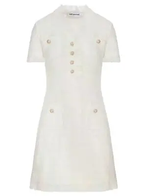 SELF-PORTRAIT Bouclé Frayed-trim Mini Dress - White
