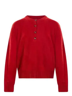 LOULOU DE SAISON LouLou De Saison Fine Knit Crew Neck Button-Placket Sweater