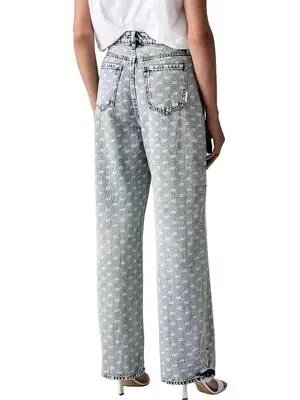 ARMANI EXCHANGE Armani Exchange Monogram Print Acid Wash Straight Leg Jeans