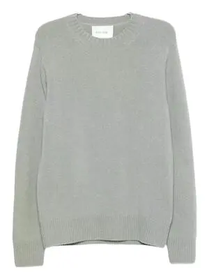 Soft Goat Ribbed Knit Crew Neck Sweater - Grey