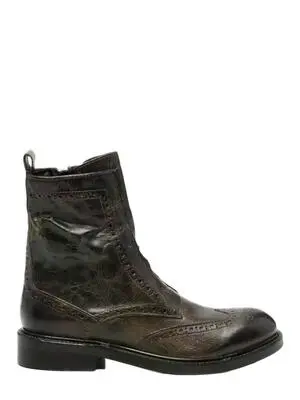 LEQARANT Brogue Detail Leather Ankle Boots - Brown