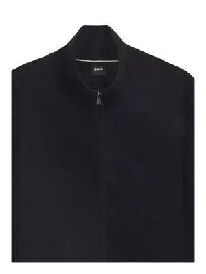 BOSS Zip-up Cotton Sweater With Textured Finish - Blue