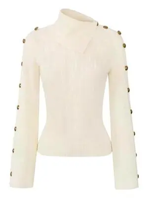 Elisabetta Franchi Knit Pullover With Jewel Buttons - Neutrals