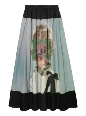 Undercover Graphic Print Pleated Hem Skirt - Black