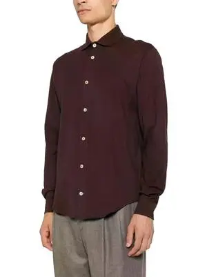 Eleventy Pique-knit Long-sleeve Shirt Brown