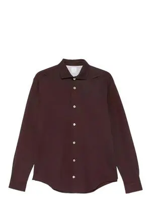 Eleventy Pique-knit Long-sleeve Shirt Brown