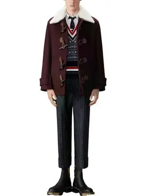 Thom Browne Double Face Melton Wide Shoulder Shell Coat - Red