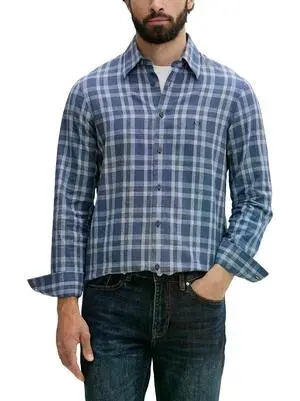 Armani Exchange Check-pattern Logo-embroidered Shirt - Blue