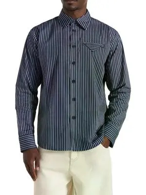 Manière De Voir Navy Pinstripe Long Sleeve Shirt - Blue