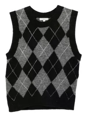 YERSE Argyle Knit Sweater Vest - Black