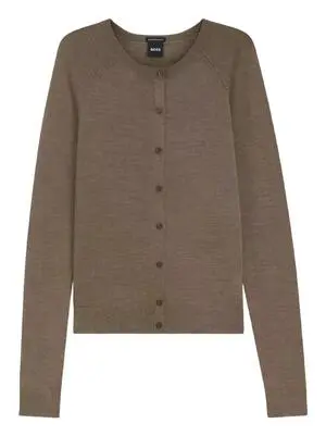 BOSS Crewneck Cardigan In Superfine Merino Wool - Brown