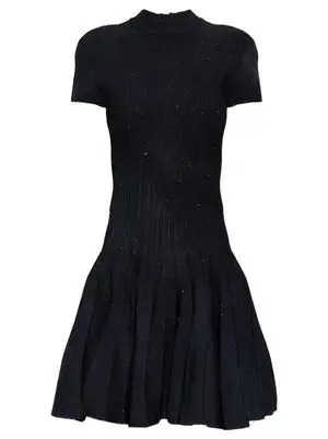 Balmain Balmain Sequin Embellished Pleated Mini Dress Black
