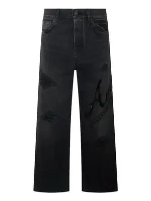 Amiri Crystal Embellished Distressed Jeans - Black