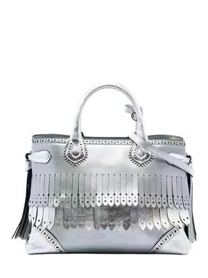 Burberry Metallic Leather Brogue Banner Satchel - Silver