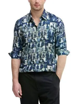 Armani Exchange Graphic-print Long-sleeved Shirt - Blue