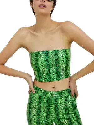 RÉSUMÉ Snake-effect Strapless Cropped Top - Green