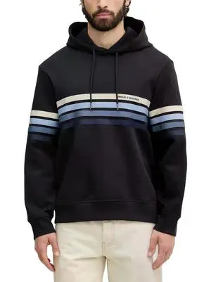 Armani Exchange Striped Logo Hoodie - Blue