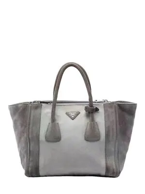 Prada Suede And Canvas Double Handle Satchel - Grey