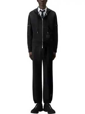 Thom Browne Loopback Jersey Zip-up Hoodie With Signature Armbands - Black