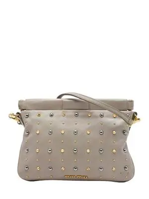 MIU MIU Miu Miu Studded Nappa Frame Clutch With Strap
