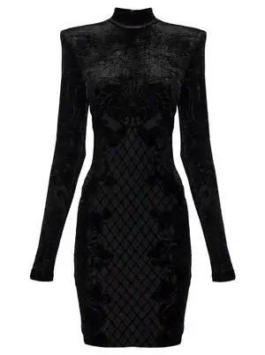 Balmain Velvet High Neck Mini Dress - Black