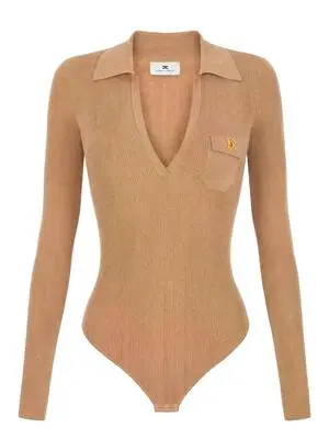 ELISABETTA FRANCHI Elisabetta Franchi Knit Bodysuit With Openwork Embroidery And Logo Detail