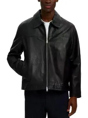 SELECTED Lucas Zip-up Leather Jacket - Black