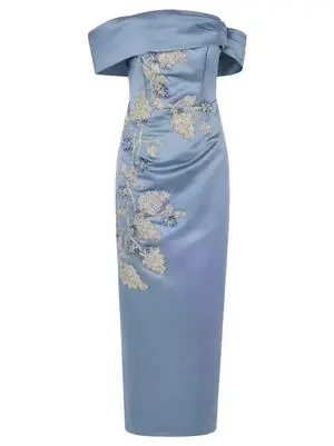 LOODYANA Hyacynth Bead-embellished Off-shoulder Maxi Dress - Blue