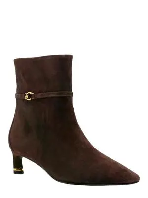 COCCINELLE Suede Ankle Boots With Logo Plaque - Brown