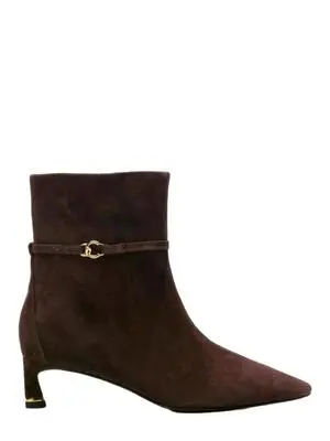 COCCINELLE Suede Ankle Boots With Logo Plaque - Brown