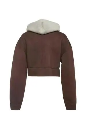 Sandro Cropped Hoodie With Embroidered Logo Detail - Brown