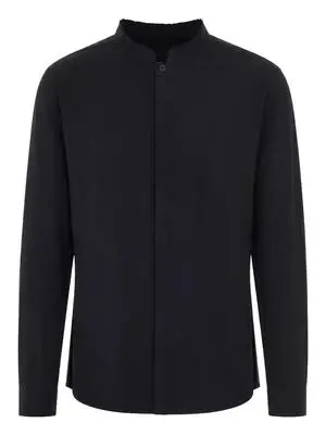 THOM KROM Frayed-edge Band-collar Shirt - Black