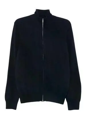 Soft Goat Zip-Up High-Neck Cardigan Blue