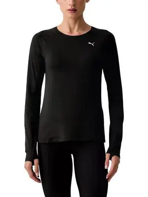 PUMA Run Cloudspun Logo Print Long Sleeve Shirt - Black
