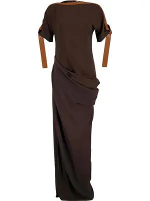 SALVATORE FERRAGAMO Ferragamo Long Viscose Dress With Knotted Leather Inserts