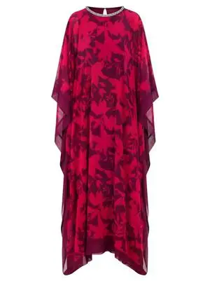 SELF-PORTRAIT Embellished Floral Print Kaftan Maxi Dress - Pink