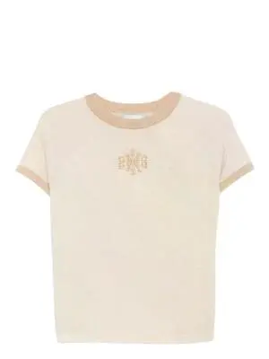BARRIE Logo Embroidered Cashmere T-shirt - Neutrals