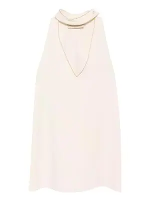 Valentino Garavani Sleeveless V-neck Top With Metallic Trim - Neutrals