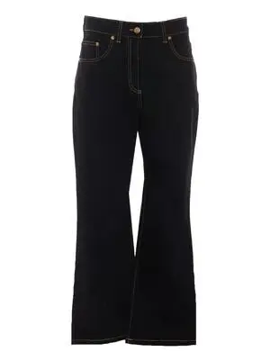 Versace Topstitched Jeans With Logo Patch - Black