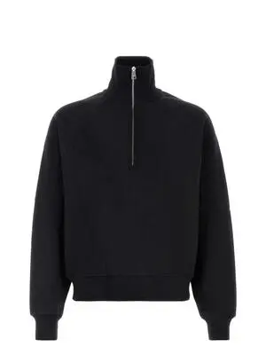 AMI Paris Cotton Zipped Sweatshirt With Embossed De Coeur - Black